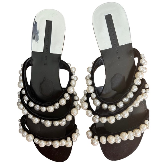 Zara | Shoes | Zara Basic Collection Black Sandal Pearl Accents Size 38 ...